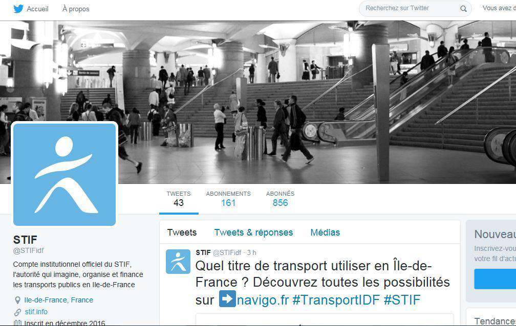 C’EST NOUVEAU Le Stif a enfin son compteTwitter - Le Parisien